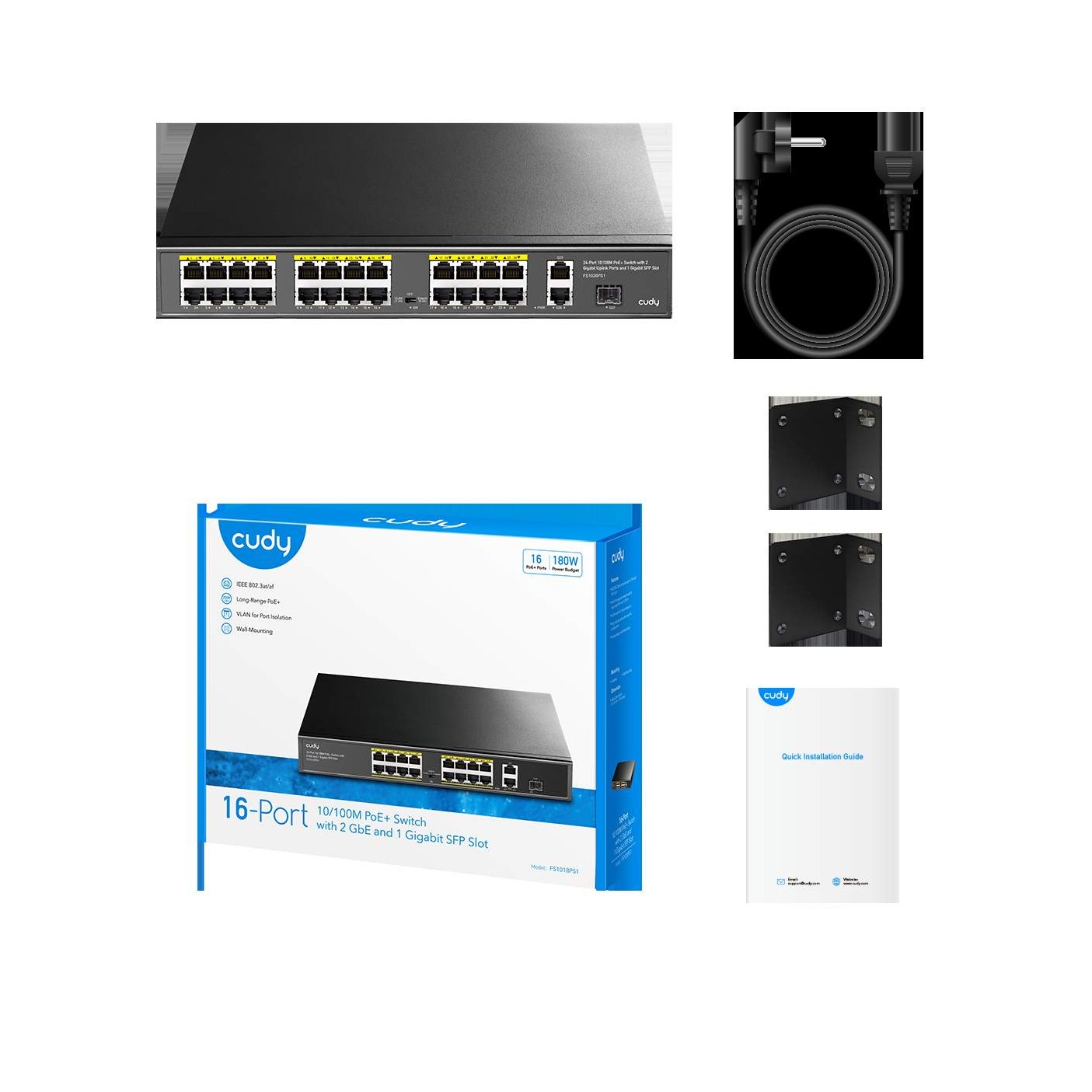 Cudy 16-Port 10/100M PoE+ Switch, 200W (16x PoE, 2x 1Gbps Uplink port ...