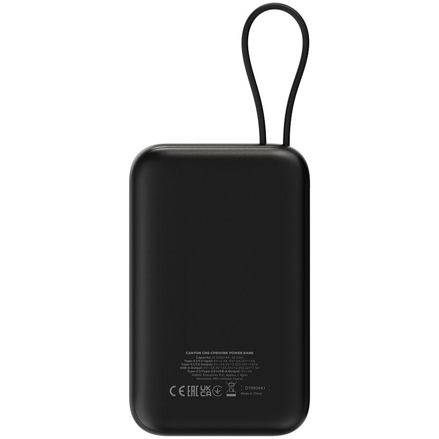 CANYON power bank OnPower 101 built-in cable 10000 mAh PD22.5W Black | Plus